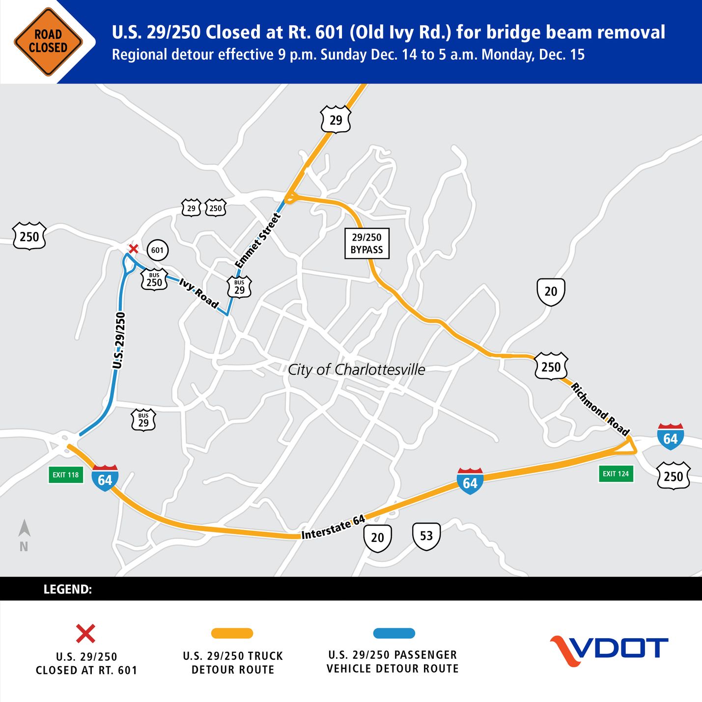 Culpeper District | U.S. 29/250 to close at Rt. 601 Dec. 14 for bridge ...