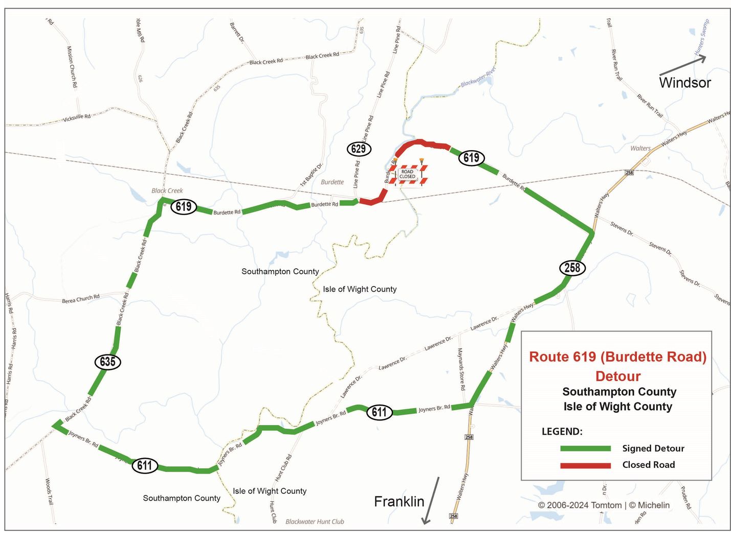 Hampton Roads District | Portion of Route 619 (Burdette Road) alongside ...