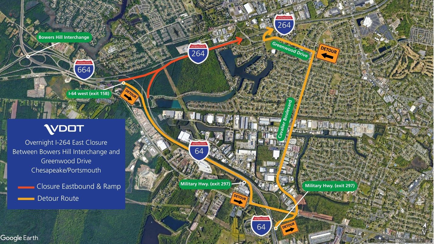 Hampton Roads District | Overnight full closure scheduled on I-264 east ...