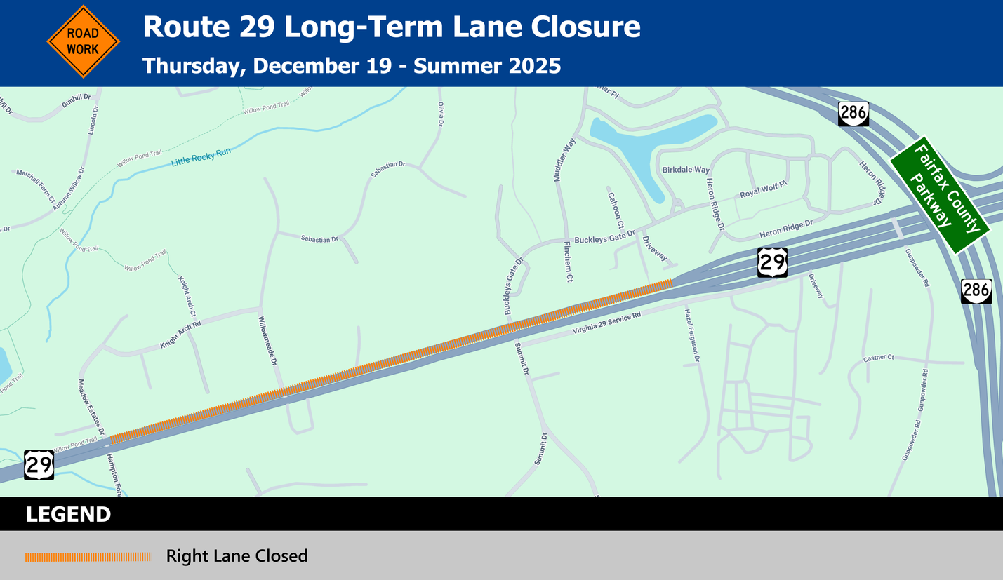 Northern Virginia District | Route 29 southbound right lane closure in ...
