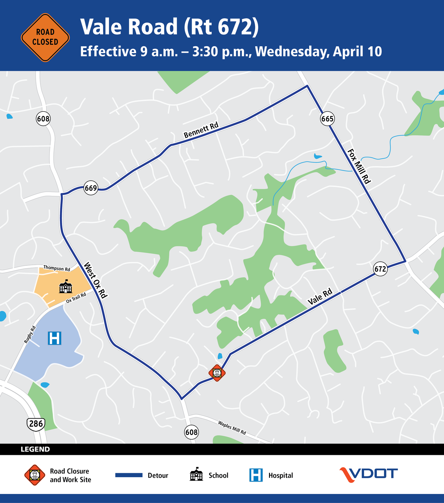 Northern Virginia District | Vale Road daytime closure in Oakton April ...