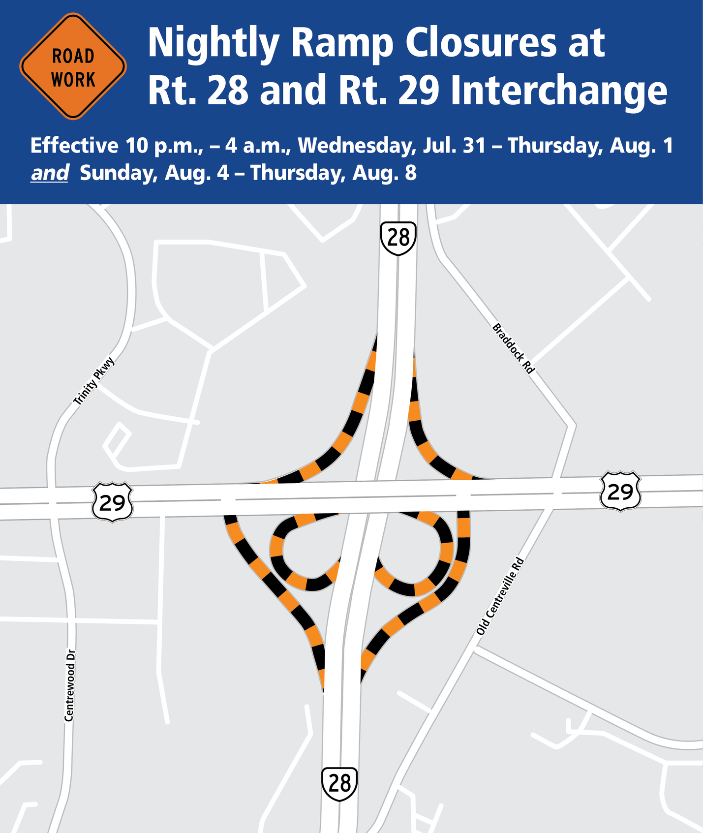 Northern Virginia District | Route 28/29 interchange nighttime ramp ...