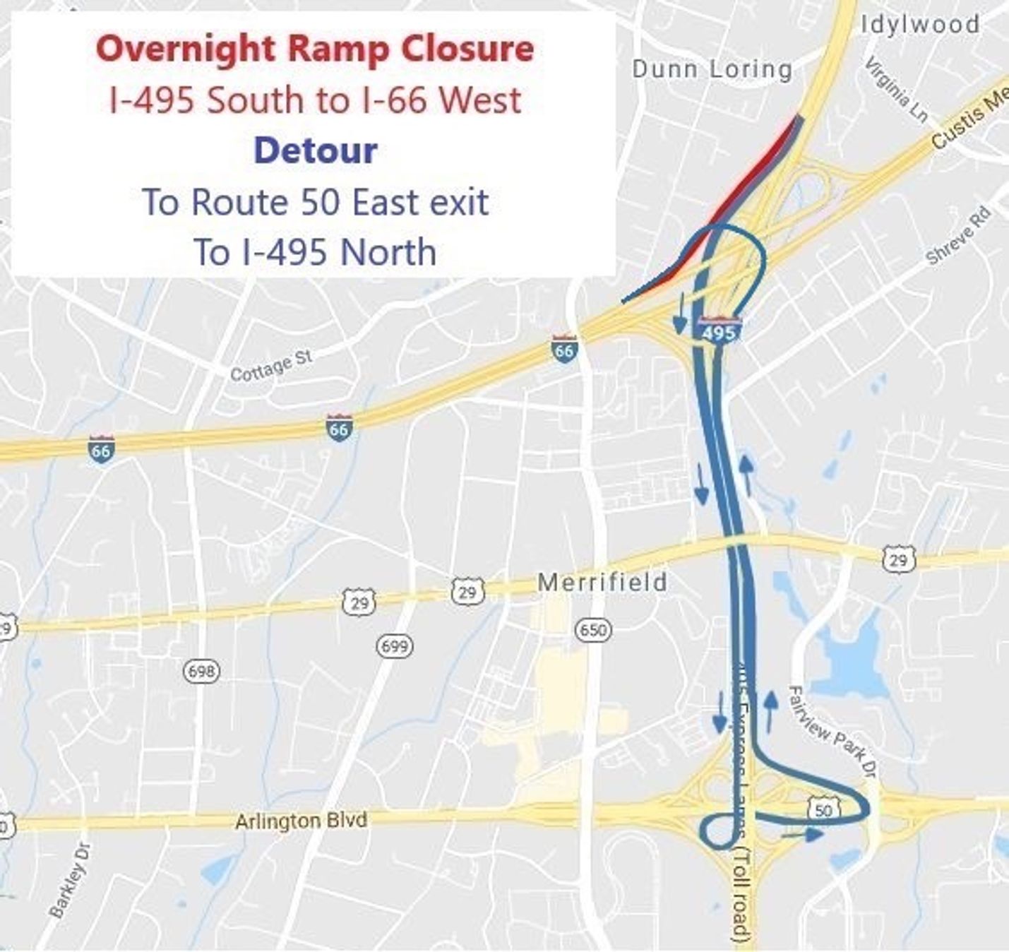 Northern Virginia District | Overnight closure of ramp from I-495 South ...
