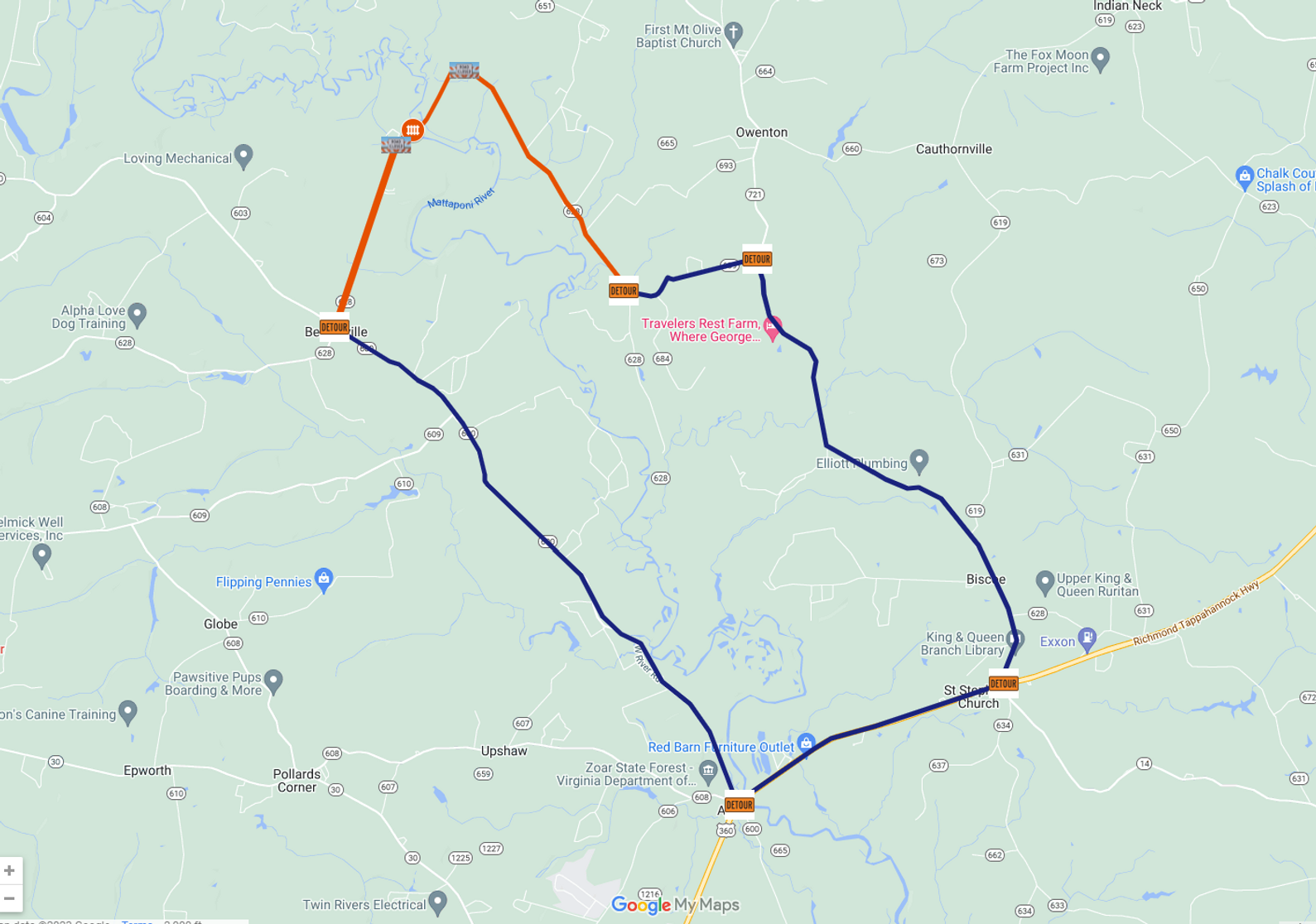 Route 628 (Spring Cottage Road/Durrell Road) over Mattaponi River ...