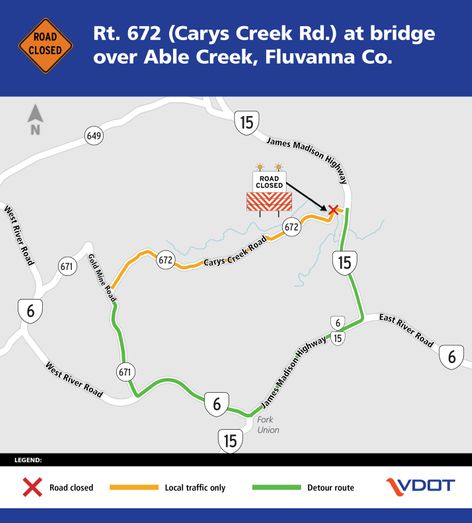 Culpeper District | Carys Creek Rd. in Fluvanna Co. to temporarily ...